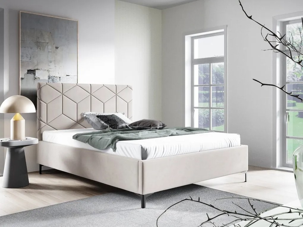 Eka Čalouněná postel BOX+ 90x200 cm Barva látky Trinity: Světle růžová (Trinity 2319), Úložný prostor: Bez úložného prostoru, Barva nožek postele: Zlatá