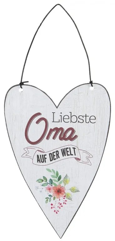 Závěsné kovové srdce Liebste Oma – 12x1x18 cm