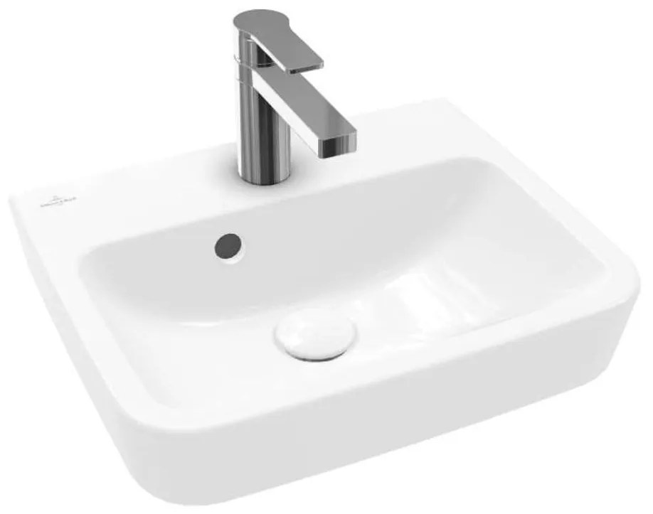 Villeroy & Boch O.novo - Umývátko na desku, 45x37 cm, s přepadem, otvor pro baterii, AntiBac, CeramicPlus, alpská bílá 43444GT2