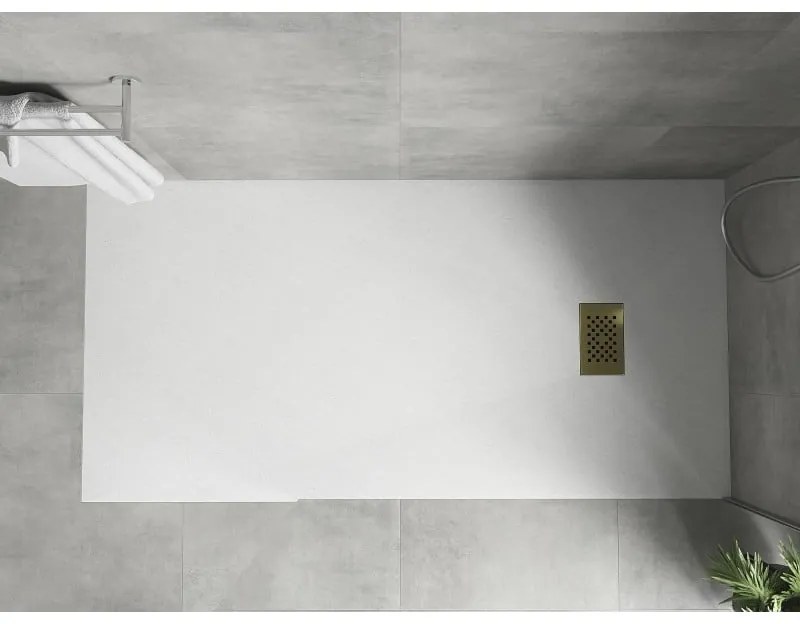 Mexen Hugo, obdélníková sprchová vanička SMC 170 x 80 cm, bílá, zlatá krytka, 42108017-G