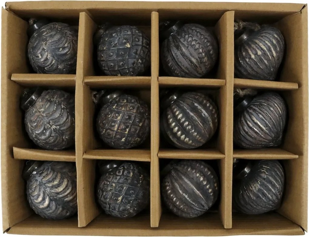 12ks mocca antik skleněná vánoční ozdoba koule ChicAnt - Ø 5,5*6 cm