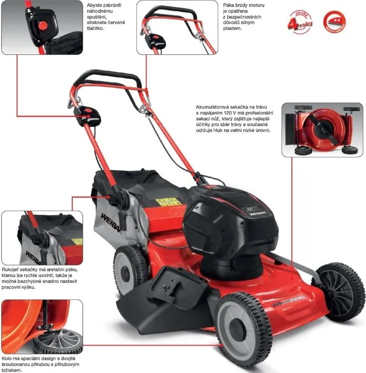 Aku sekačka Weibang WB 452 SE 6in1 s pojezdem, včetně baterie 4 Ah / 120 V