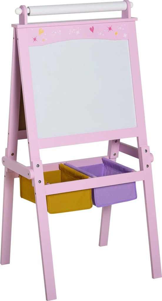 HOMCOM Dětská tabule Dětský easel Psací deska 3-v-1 Design Hračková deska se 2 odnímatelnými úložnými koši magentickými pro děti od 3 let MDF netkaná