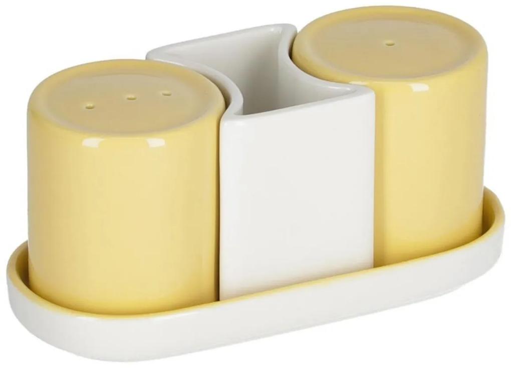 Žlutý porcelánový set slánky a pepřenky Kave Home Midori