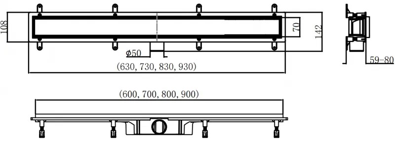 Mexen Flat ABS, sprchový odtokový žlab 2v1 80 cm, broušená ocel, 1069080
