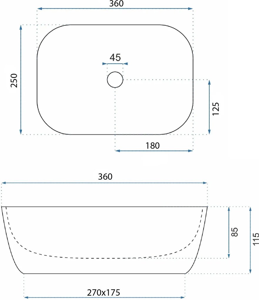 Rea Belinda, umyvadlo na desku 360x250x115 mm, imitace kamene matná, REA-U3321