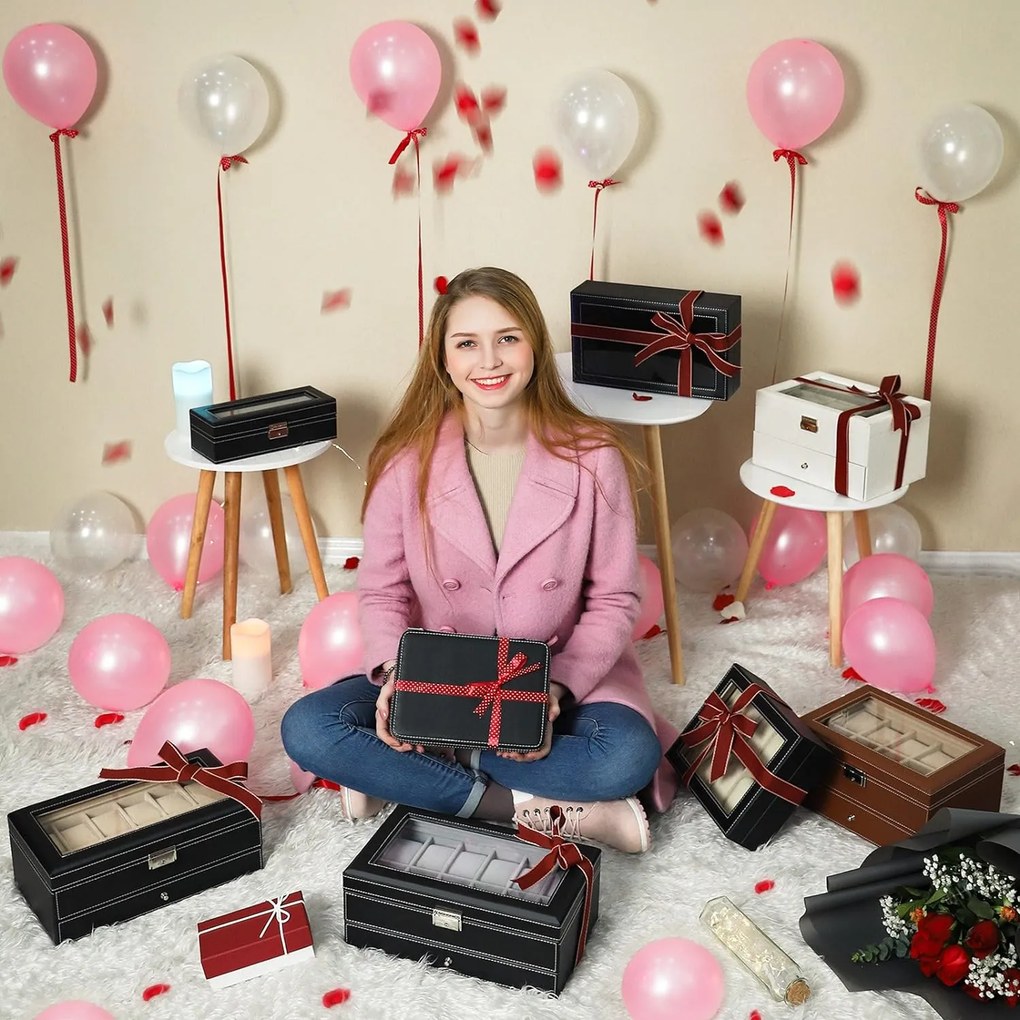 Přenosný úložný box na hodinky, krabička na hodinky pro 8 hodinek, černá