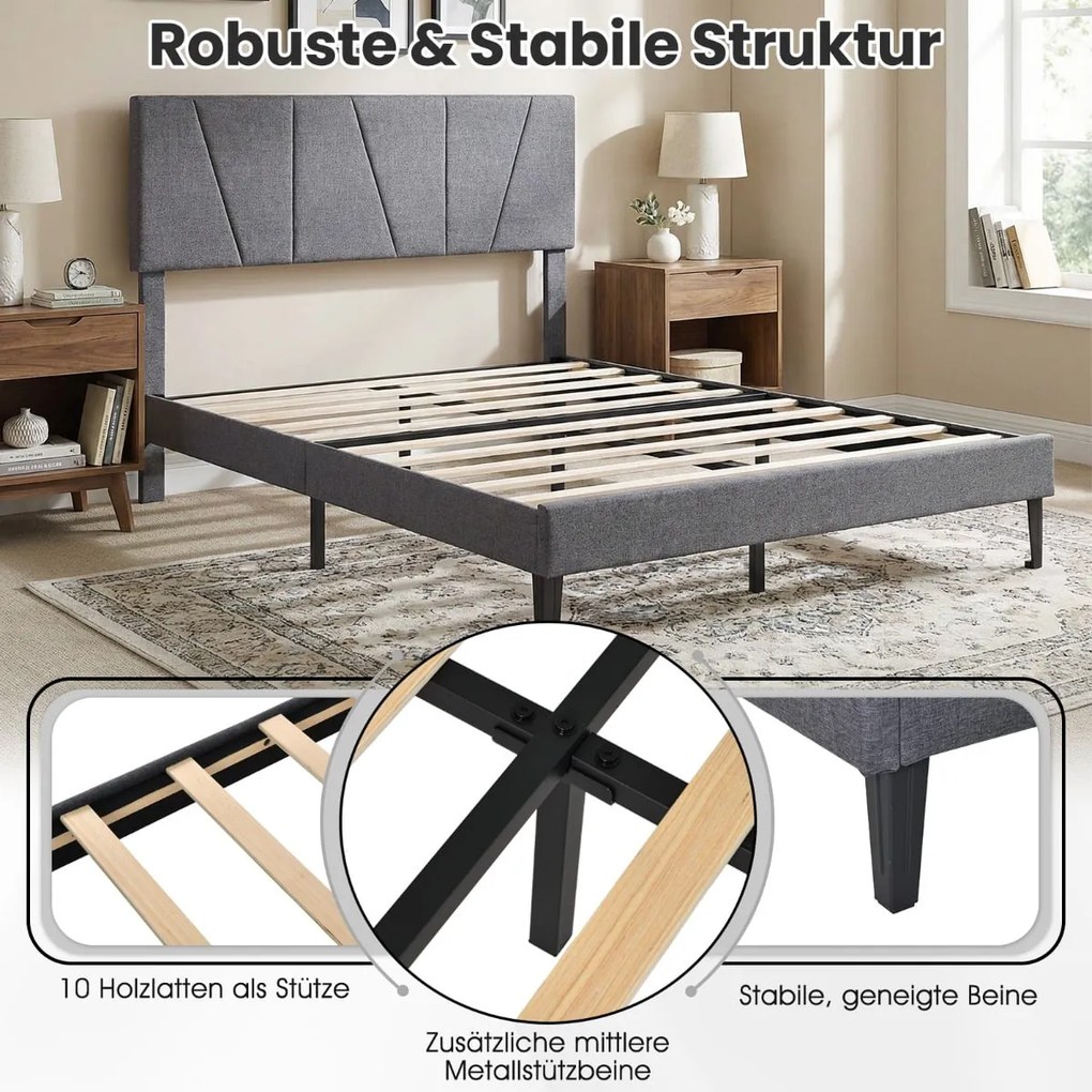 Costway Rám manželské postele s výškově nastavitelným – 140 × 200 cm
