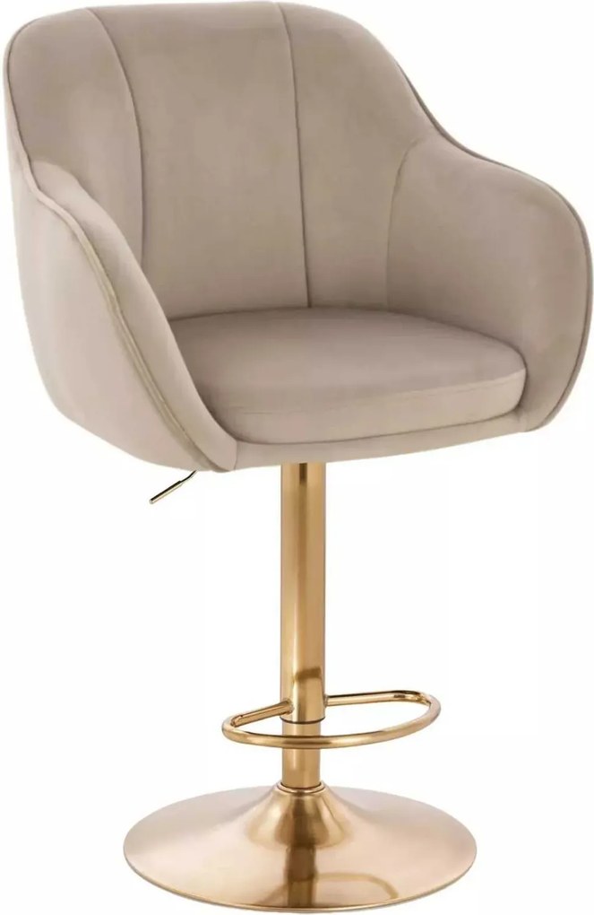 LuxuryForm DESIGN Barová židle AVOLA VELUR na zlaté kulaté podstavě - latte