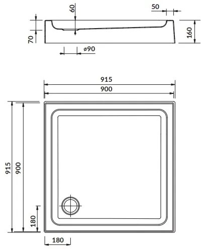 Cersanit TAKO sprchová vanička 90x90x16 cm, bílá, S204-012