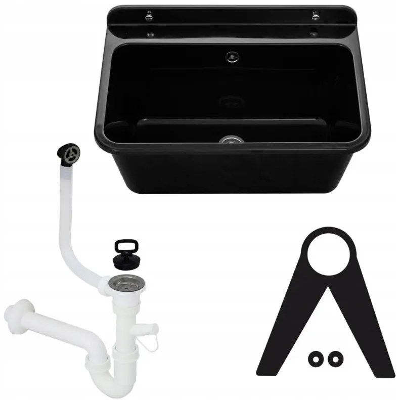 Sink Quality Universe, univerzální plastová výlevka 61x41x30 cm + sifon, 1-komorová, černá, SKQ-KGLK60-BK