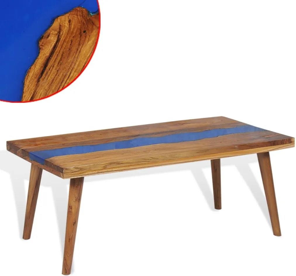 Konferenční stolek River - teak a pryskyřice | 100x50x40 cm