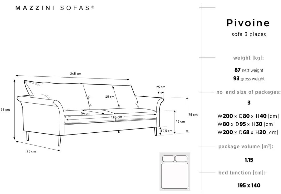Béžová rozkládací pohovka s úložným prostorem Mazzini Sofas Pivoine