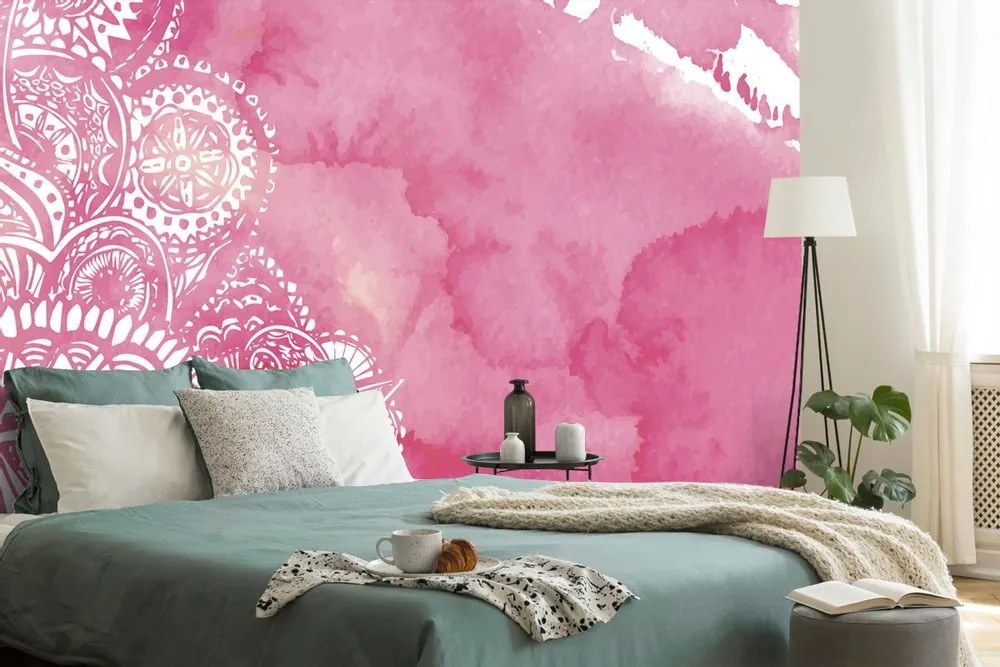 Tapeta Mandala růžový akvarel - 300x200 cm