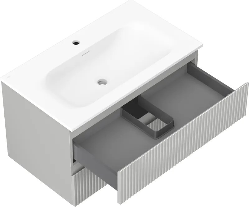 Mexen Rivel, koupelnová skříňka 80 cm s umyvadlem Vela, 2 zásuvky, drážkovaná, šedá matná/bílá, 91A20-08047-2-BFF62-W23M01
