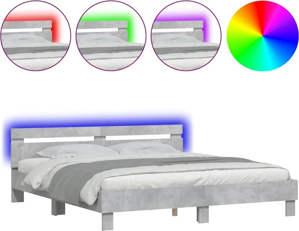 Rám postele s čelem a LED osvětlením betonově šedý 200 x 200 cm 3207521