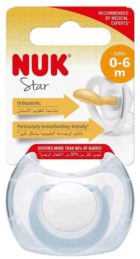 Dudlík latex NUK Star 0-6 m modrý