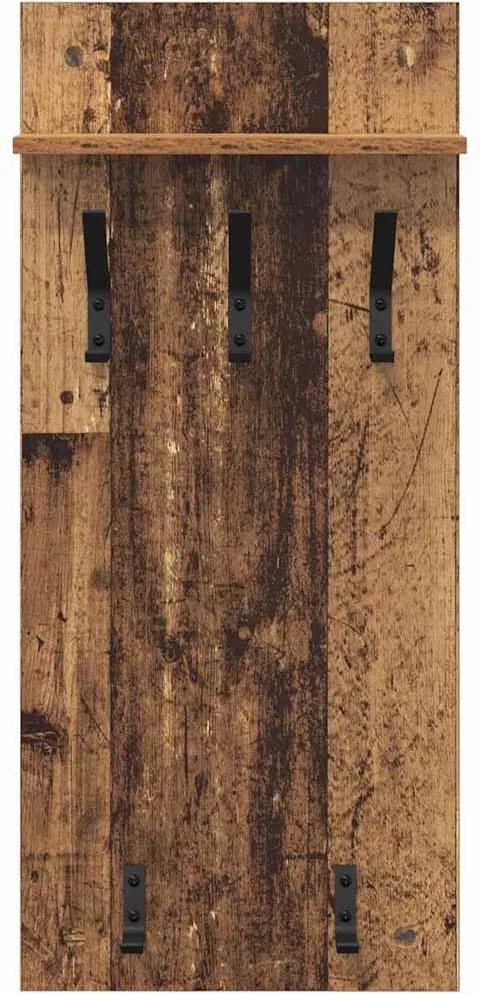 věšák, nástěnný, 1 prkno, polička, háčky, kompozitní dřevo, 90x40x10 cm, staré dřevo, Dekorino TK20260010