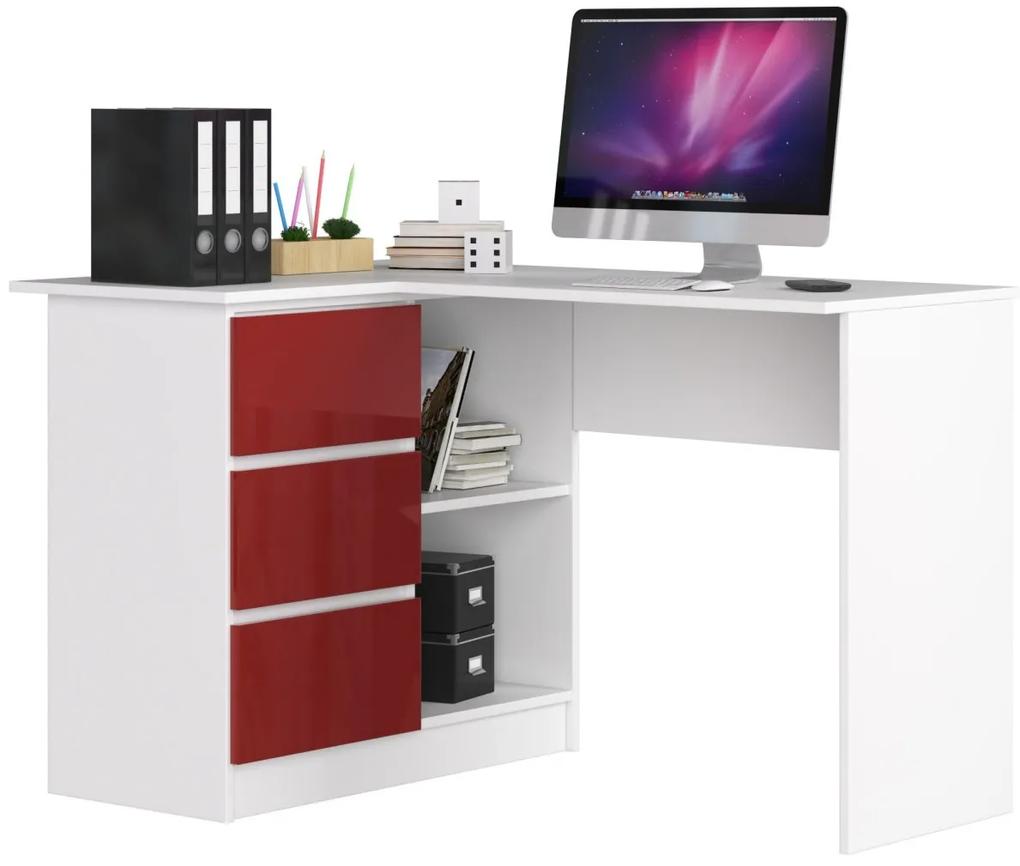 Avord Rohový psací stůl B16 124 cm bílý/červený levý