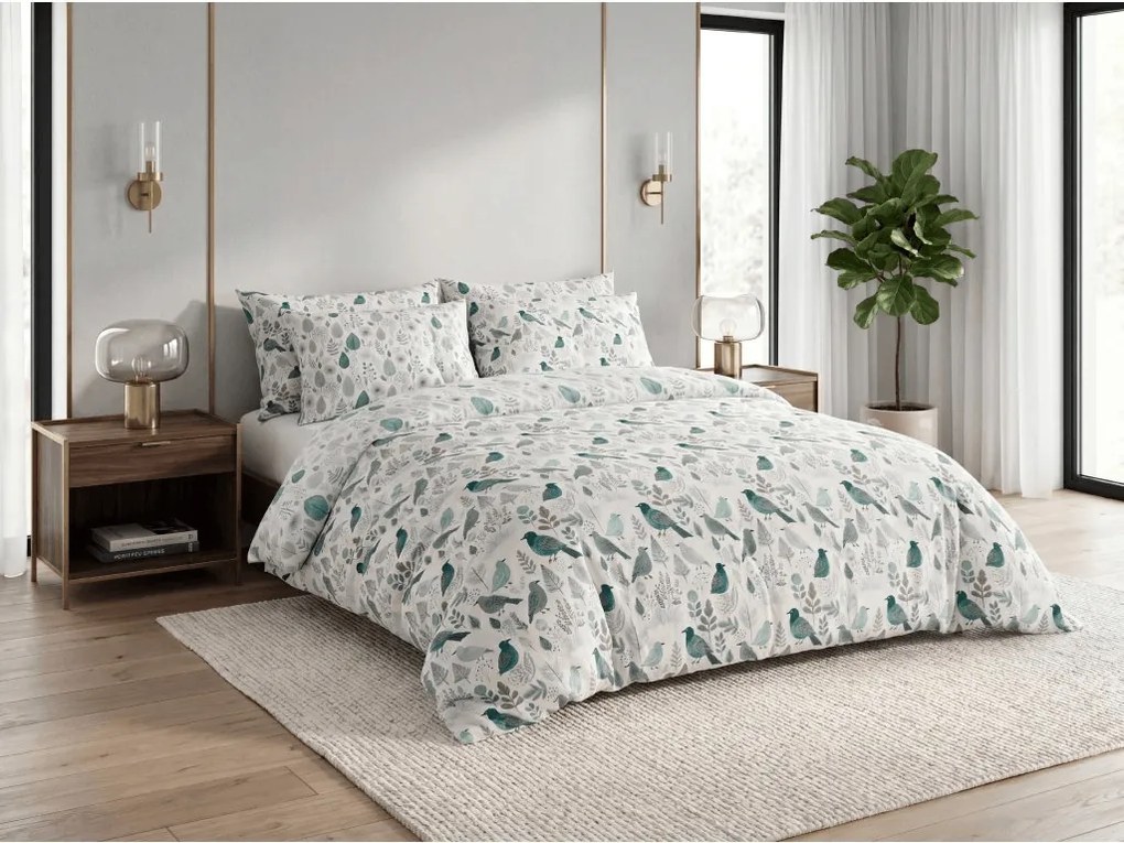 Polybavlněné povlečení LEAFBIRD POLY bílo-zelené Rozměr povlečení: 2 ks 70 x 90 cm | 200 x 220 cm