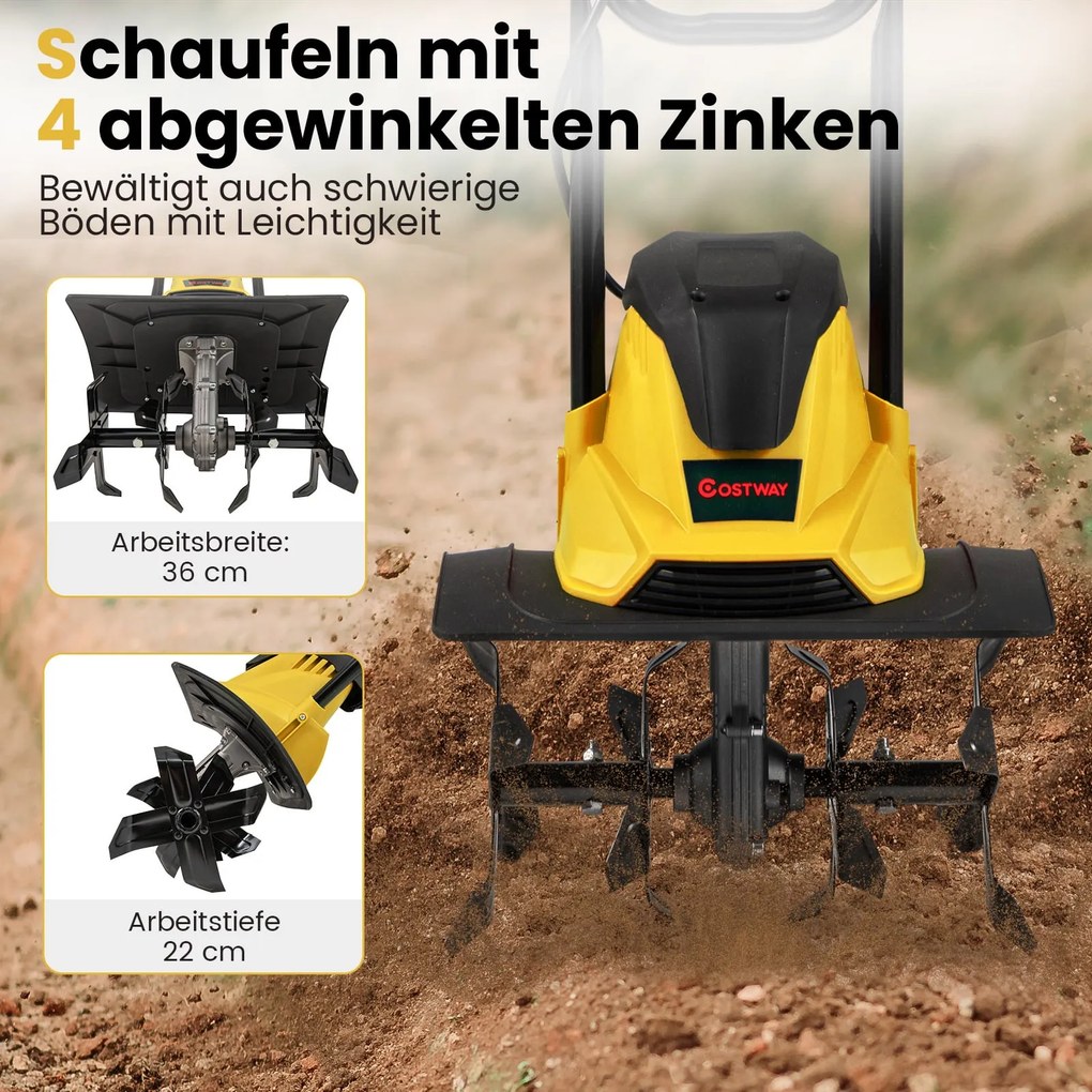 Costway Elektrický kultivátor 1200 W | Pracovní šířka 36 cm – 36,5 × 24 × 138 cm