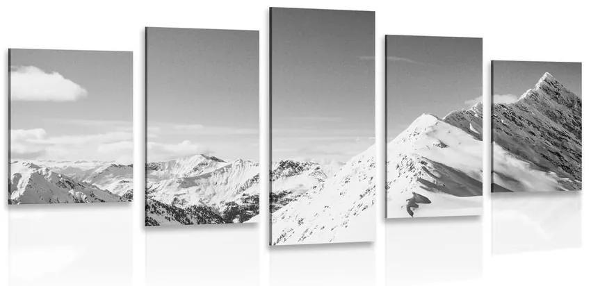 5-dílný obraz zasněžené pohoří v černobílém provedení Varianta: 200x100