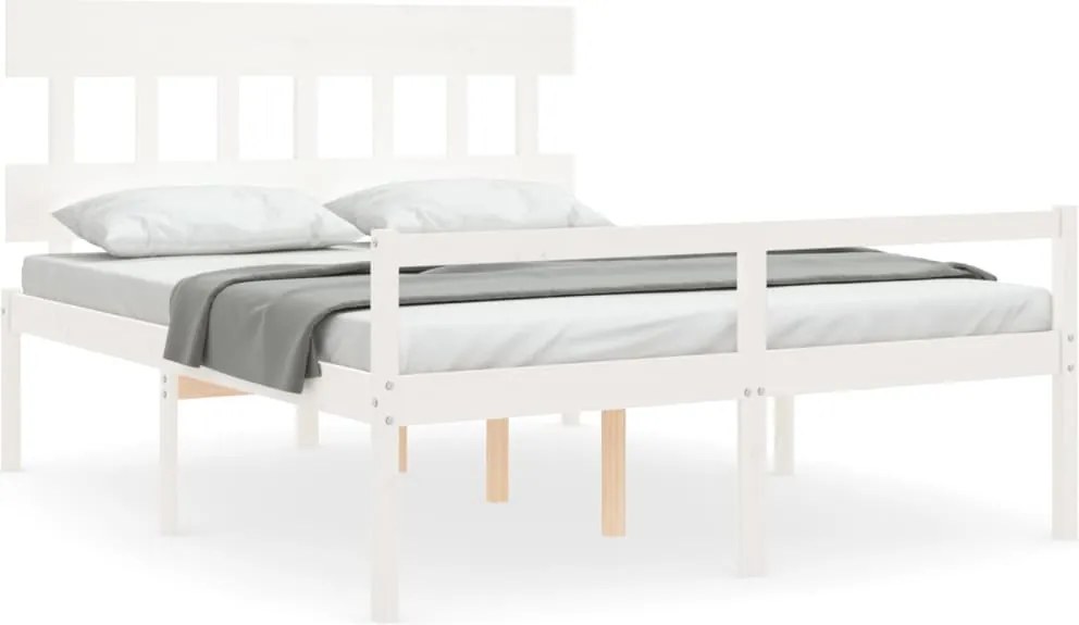 Postel s čelem pro seniory bílý 160x200 cm masivní dřevo 3195427