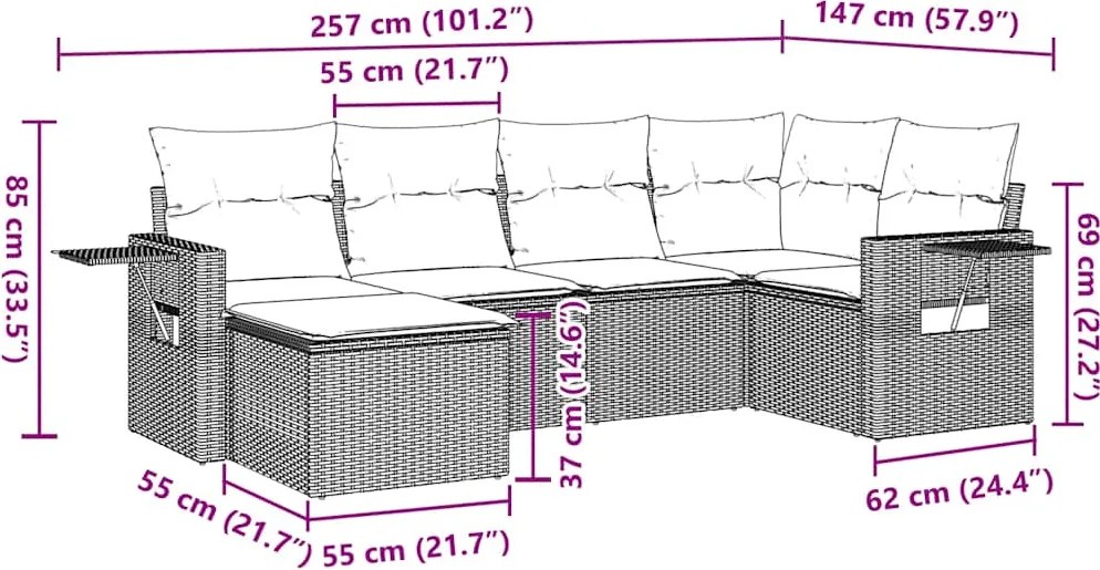 7dílná zahradní sedací souprava s poduškami černá polyratan 3249545