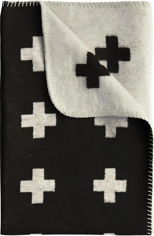 Pia Wallén Deka Cross Blanket Black 160x240, černá barva, bílá barva, textil