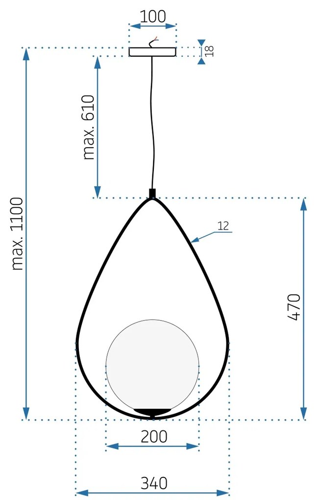 Visací stropní svítidlo APP938-1CP černé