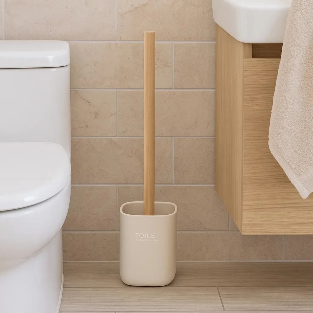 WC kartáč Liso, béžová/s dřevěnými prvky
