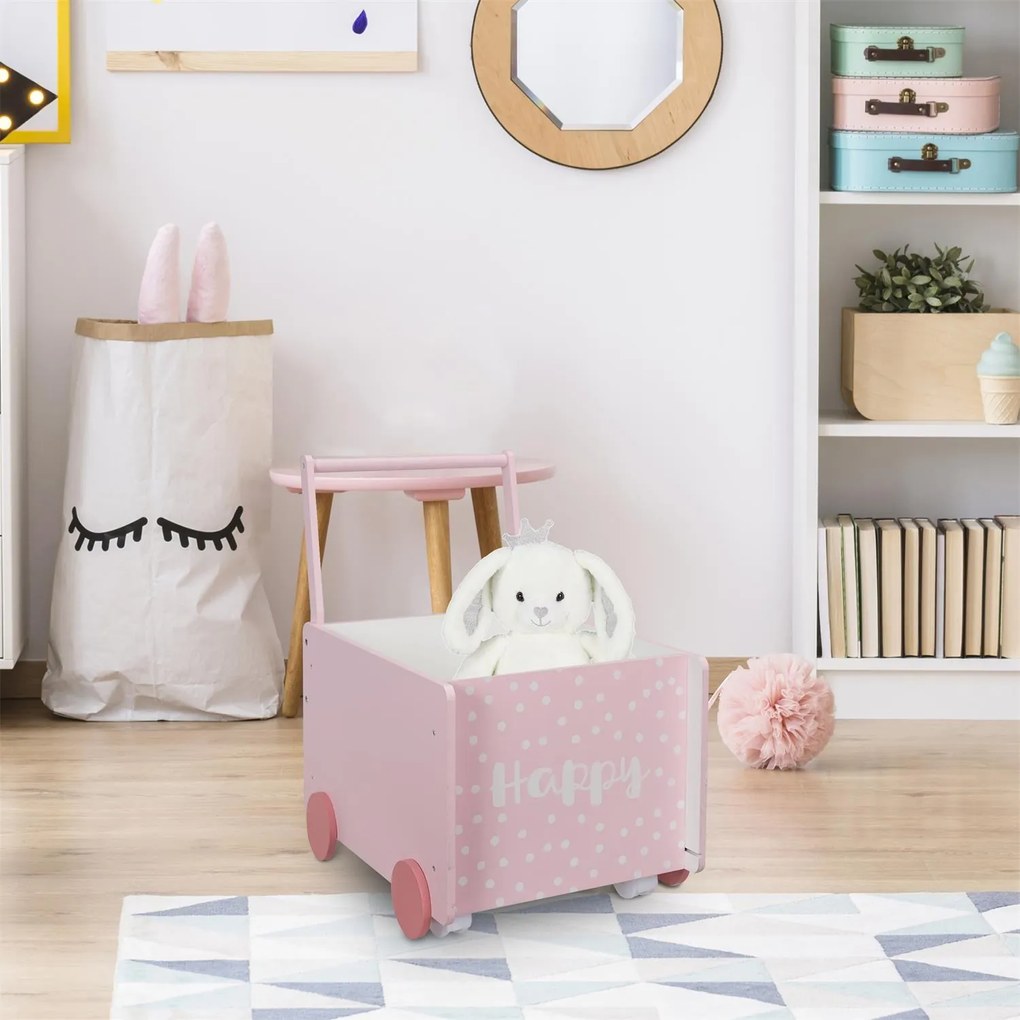 Home Deco Kids Dětská truhla na kolečkách s rukojetí Happy růžová