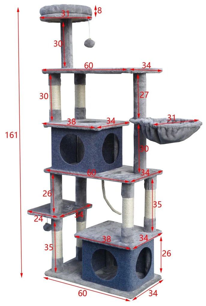 PEPU Škrabadlo pro kočky Fudajo tmavě šedé 163,5 cm vysoké škrabadlo se sisalem