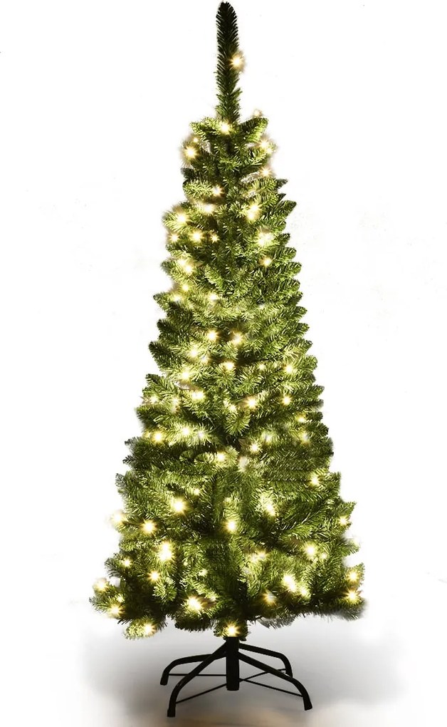 Costway 135 cm úzký vánoční stromek s teplými bílými LED světly umělý vánoční