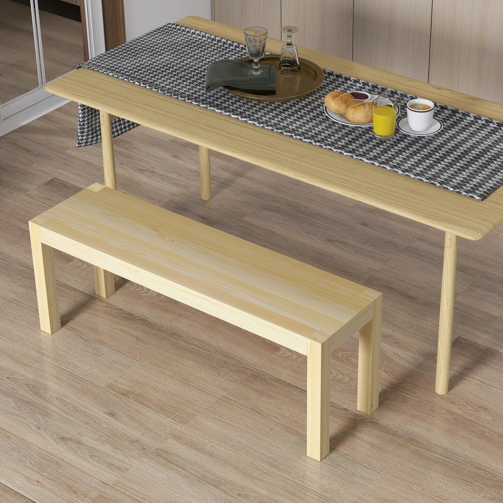 HOMCOM 2místná dřevěná lavice venkovského stylu, kuchyňská lavice do obývacího pokoje, do 240 kg, borovicové dřevo, přírodní, 120x33x45cm| Aosom