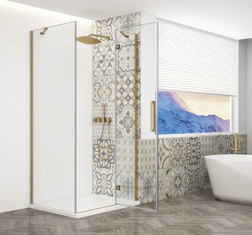 Gelco Trinity Gold Matt čtvercový sprchový kout 90 x 90 x 200 cm otevírací pravá zlatá sklo čiré GT5690-90CR-G