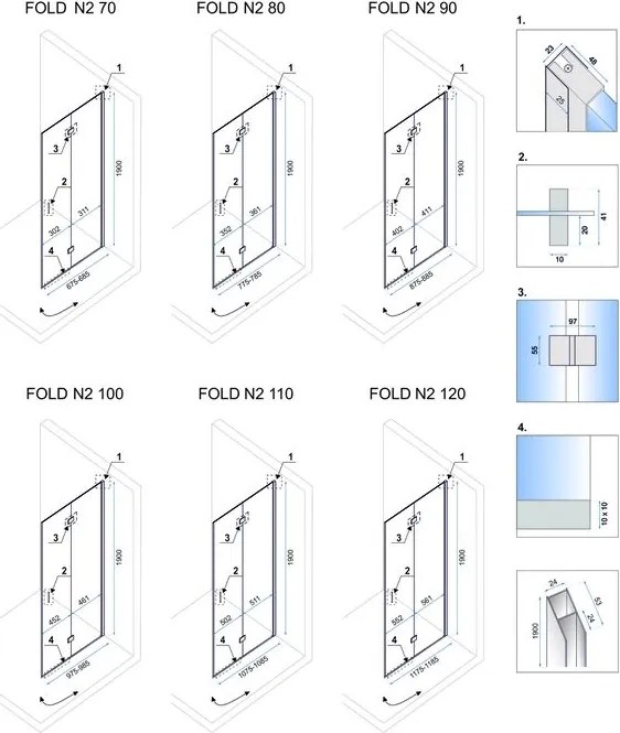 Rea Fold N2 sprchový kout se skládacími dveřmi 100(dveře) x 80(dveře), 6mm čiré sklo, chromový profil, KPL-07451