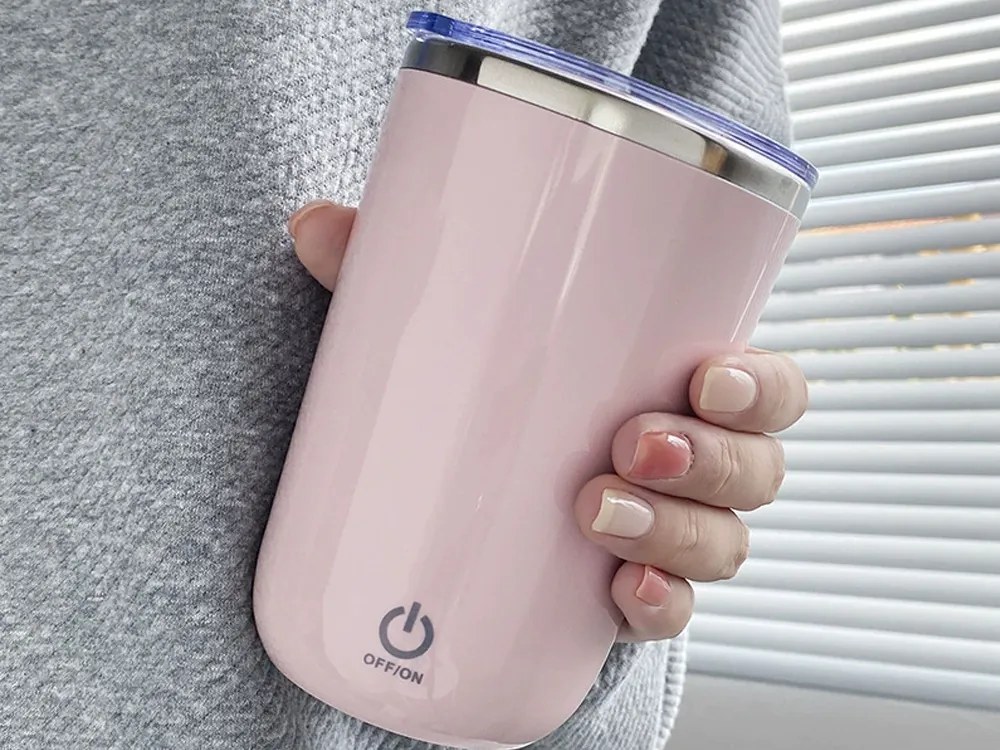 Verk Group Samomíchací hrnek 350 ml, ocelový termos na studené i horké nápoje, s usb kabelem