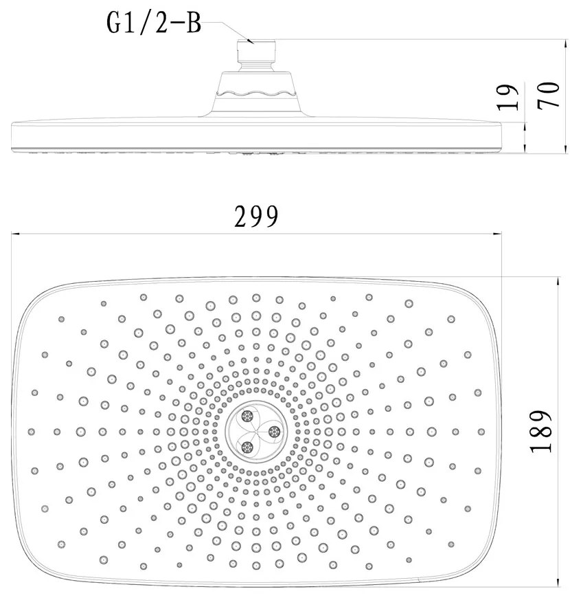 Mereo talířová sprcha horní 300 x 190 mm s kloubem plast černá CB585B