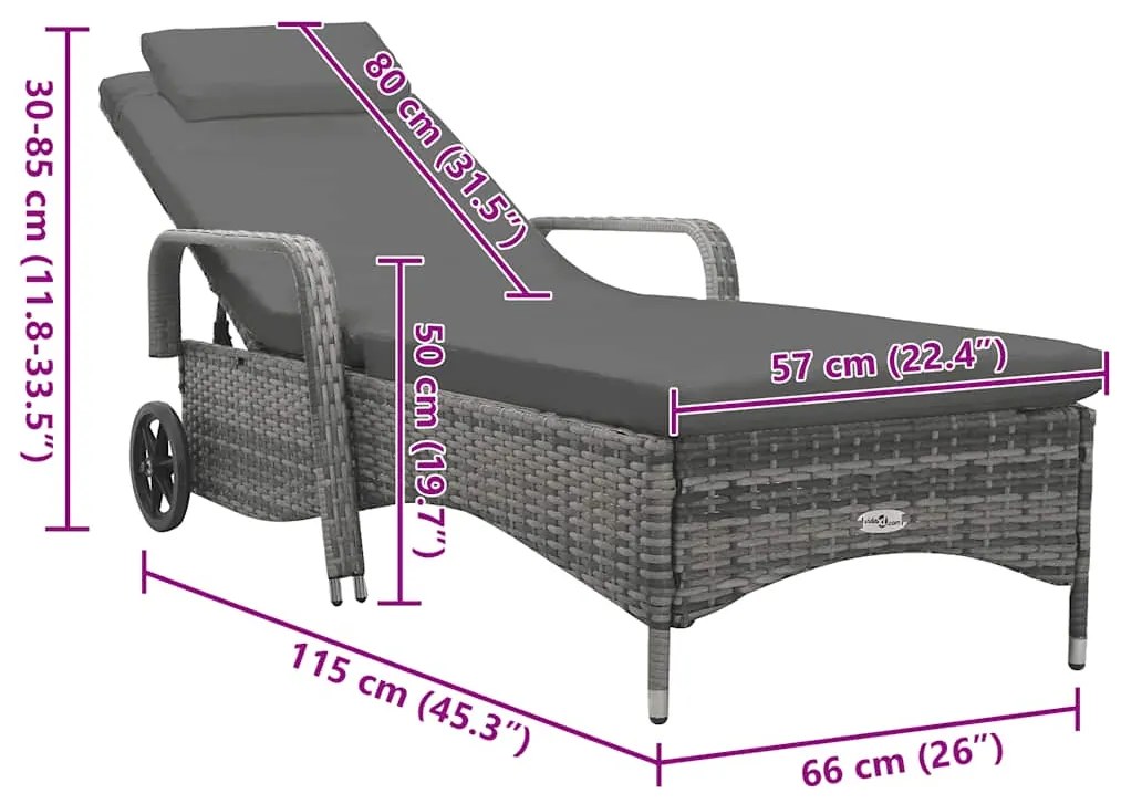 vidaXL Marketos Zahradní lehátko s kolečky polyratan antracitové