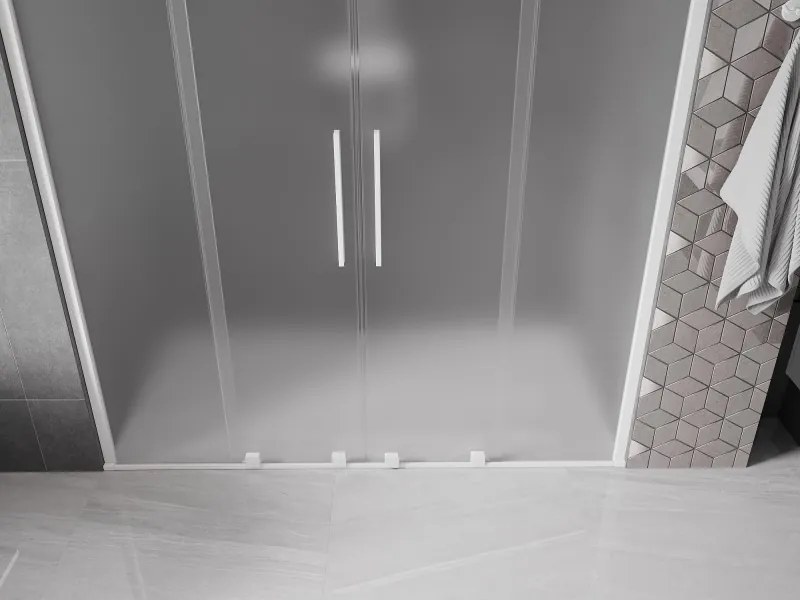 Mexen Velar Duo, posuvné sprchové dveře do otvoru 200 cm, 8mm sklo námraza, bílá matná, 871-200-000-32-20