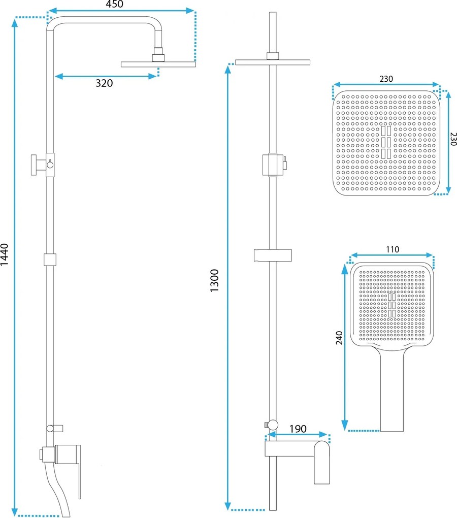 Rea Storm, sprchová-vanová souprava dešťovou hlavovou a ruční sprchovou hlavicí, zlatá matná, REA-P9535