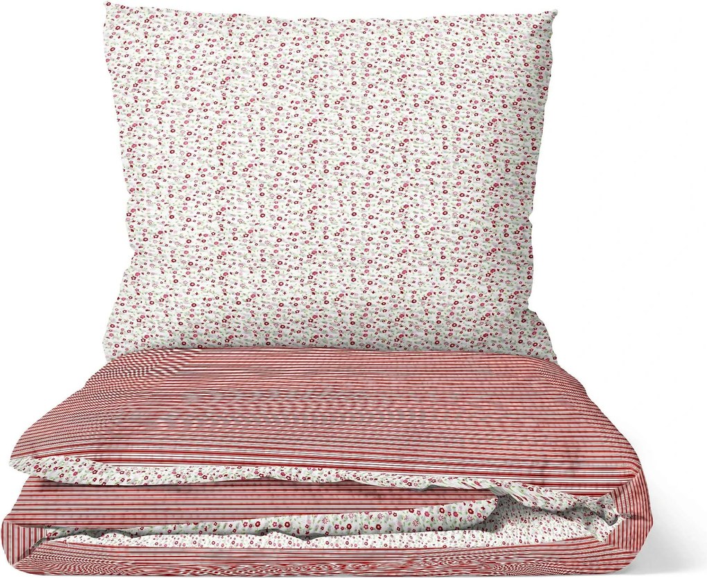 Krepové prodloužené povlečení Borghese červené s pruhem Velikost: 140 x 220 + 70 x 90