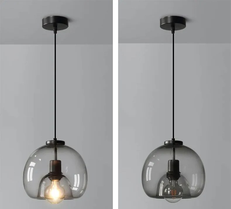 Toolight - závěsná skleněná svítilna s kouřového skla E27 60W APP1027-1CP, černá, OSW-01154