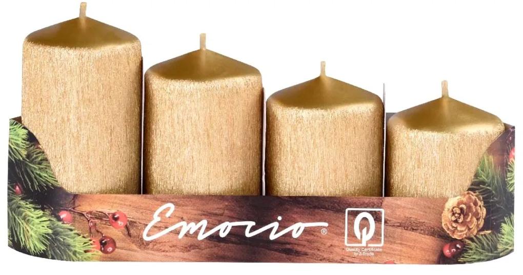 Emocio Adventní svíčky, drápané zlaté 4 ks, 50 mm