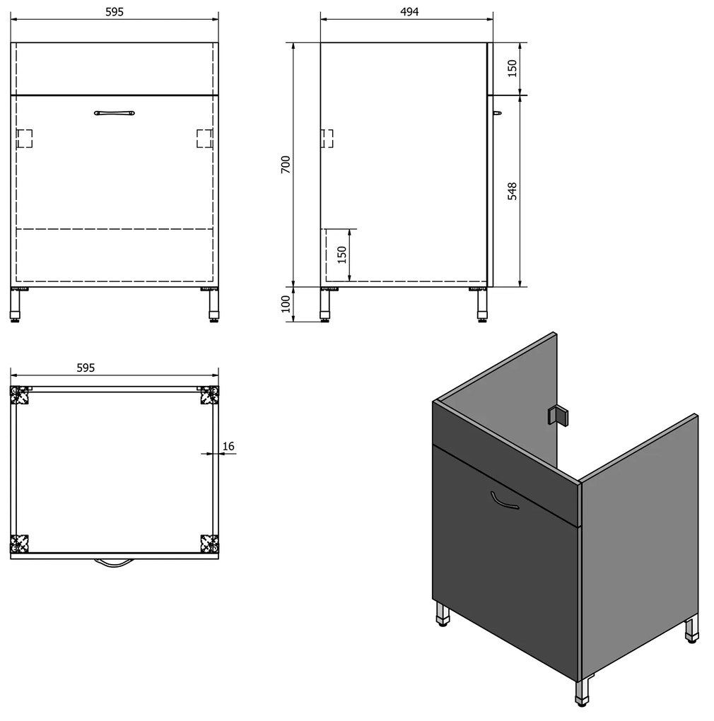 Aqualine, Plastová výlevka se skříňkou 60x50 cm, včetně sifonu, PI6050-01