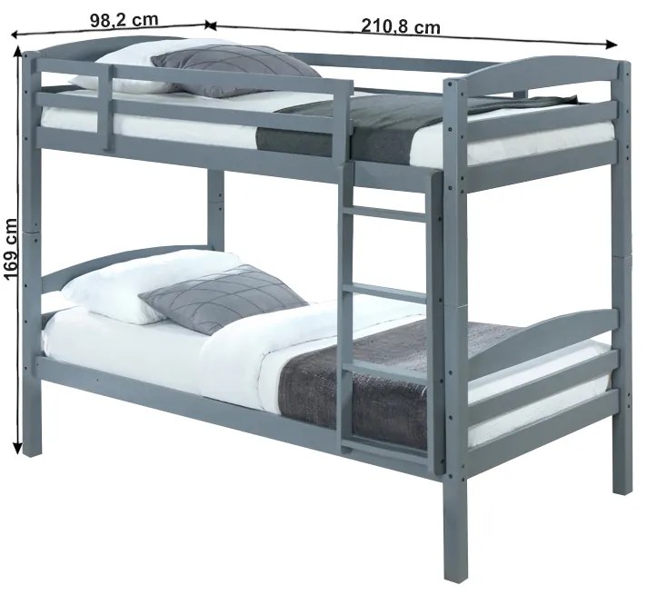 Šedá patrová postel FORKOLA 90 x 200 cm