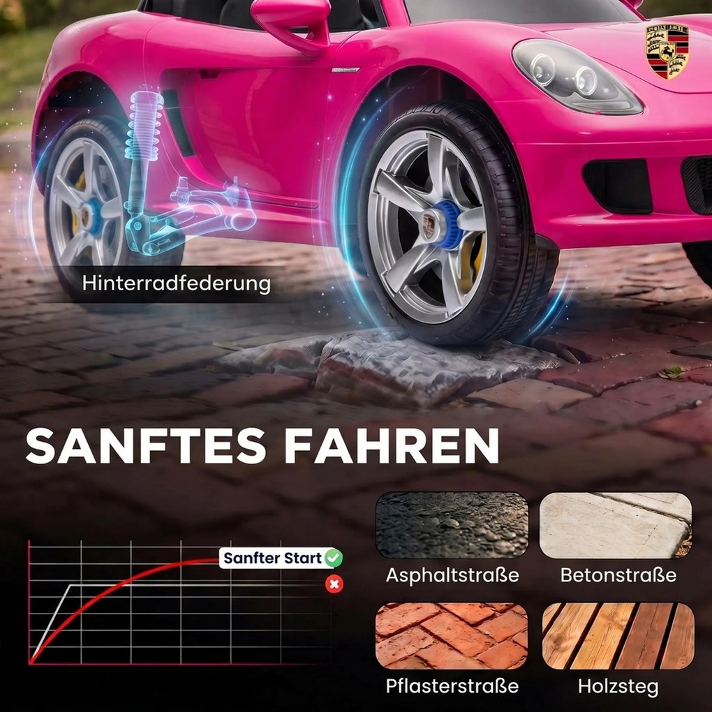 AIYAPLAY dětské elektrické auto Porsche Carrera GT, 10,8 V, růžové