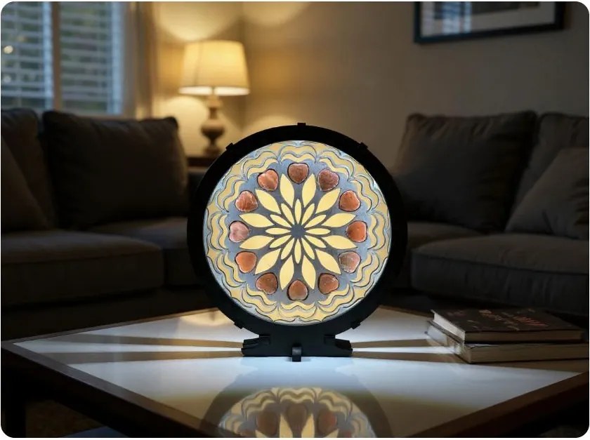 Li-Go "Srdce, karneolová mandala" Stolní lampa 20x22 cm černá s patinou