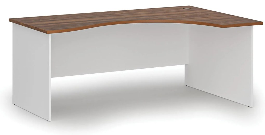 Ergonomický kancelářský psací stůl PRIMO WHITE, 180x120 cm, pravý, bílá/ořech